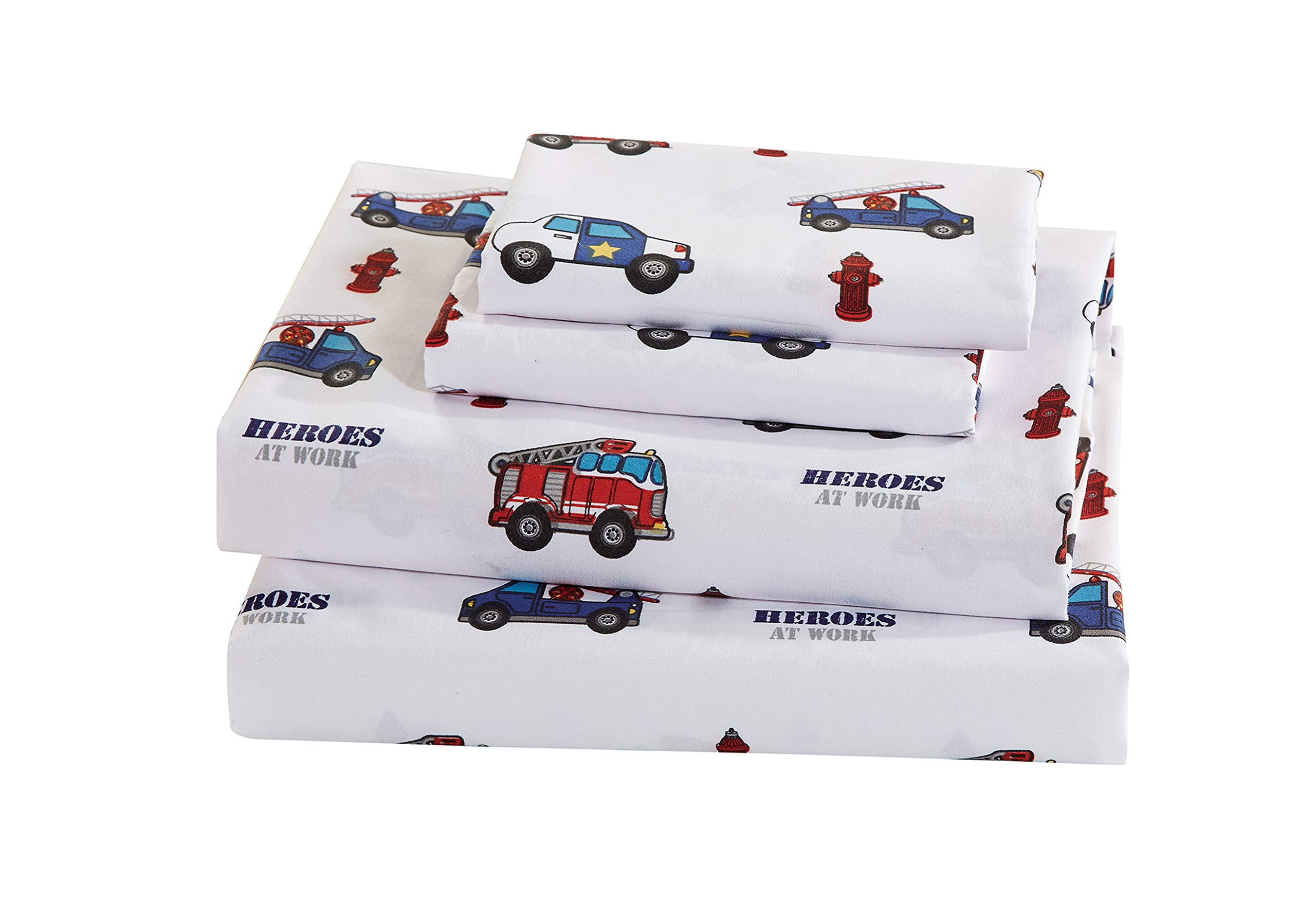 Comforter Set for Kids Heroes Fire Fighter Fire Trucks Police Car Ambulance Paramedic Navy Blue Red White Light Blue Grey Green New (Full)