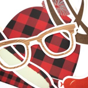 Camping Lumberjack Photo Booth Props | 18 piece set by Paper and Cake | Antlers, Ax, Beard, Plaid Cap, S’mores and more | Great for Birthday Parties and Events