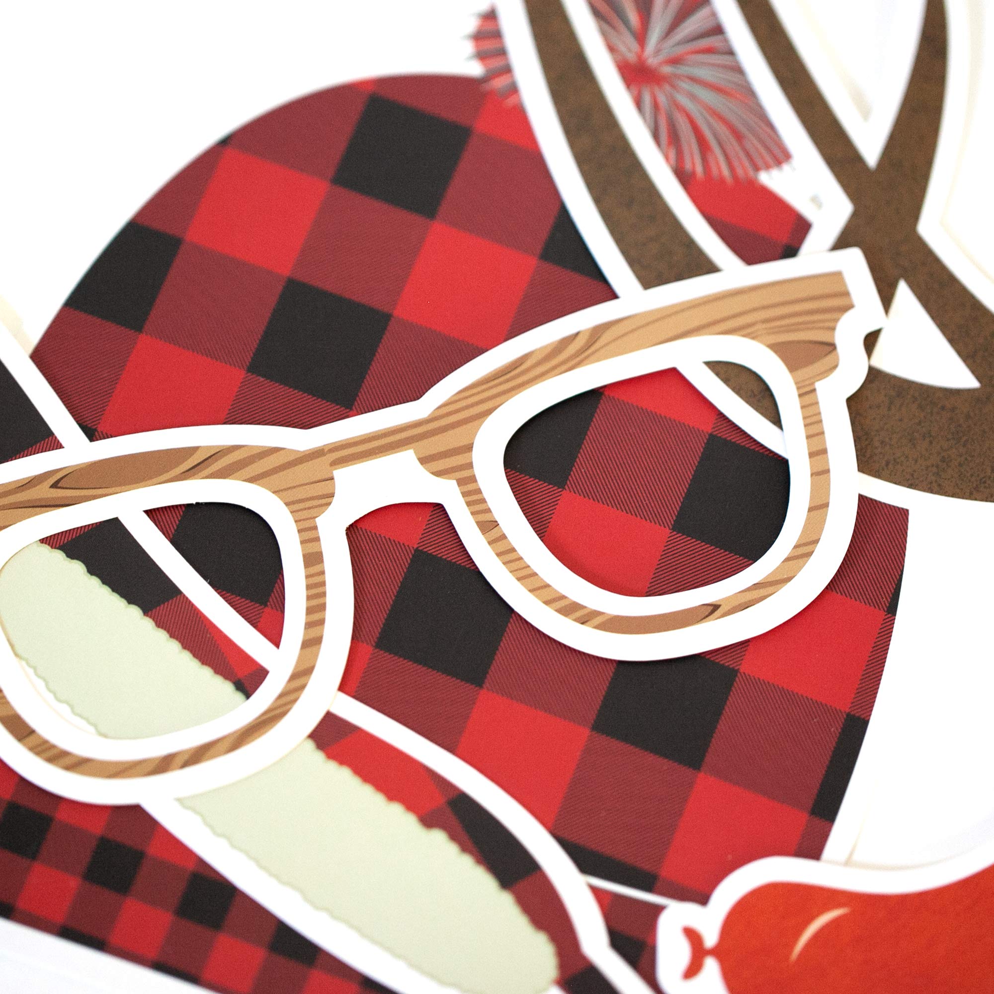 Camping Lumberjack Photo Booth Props | 18 piece set by Paper and Cake | Antlers, Ax, Beard, Plaid Cap, S’mores and more | Great for Birthday Parties and Events