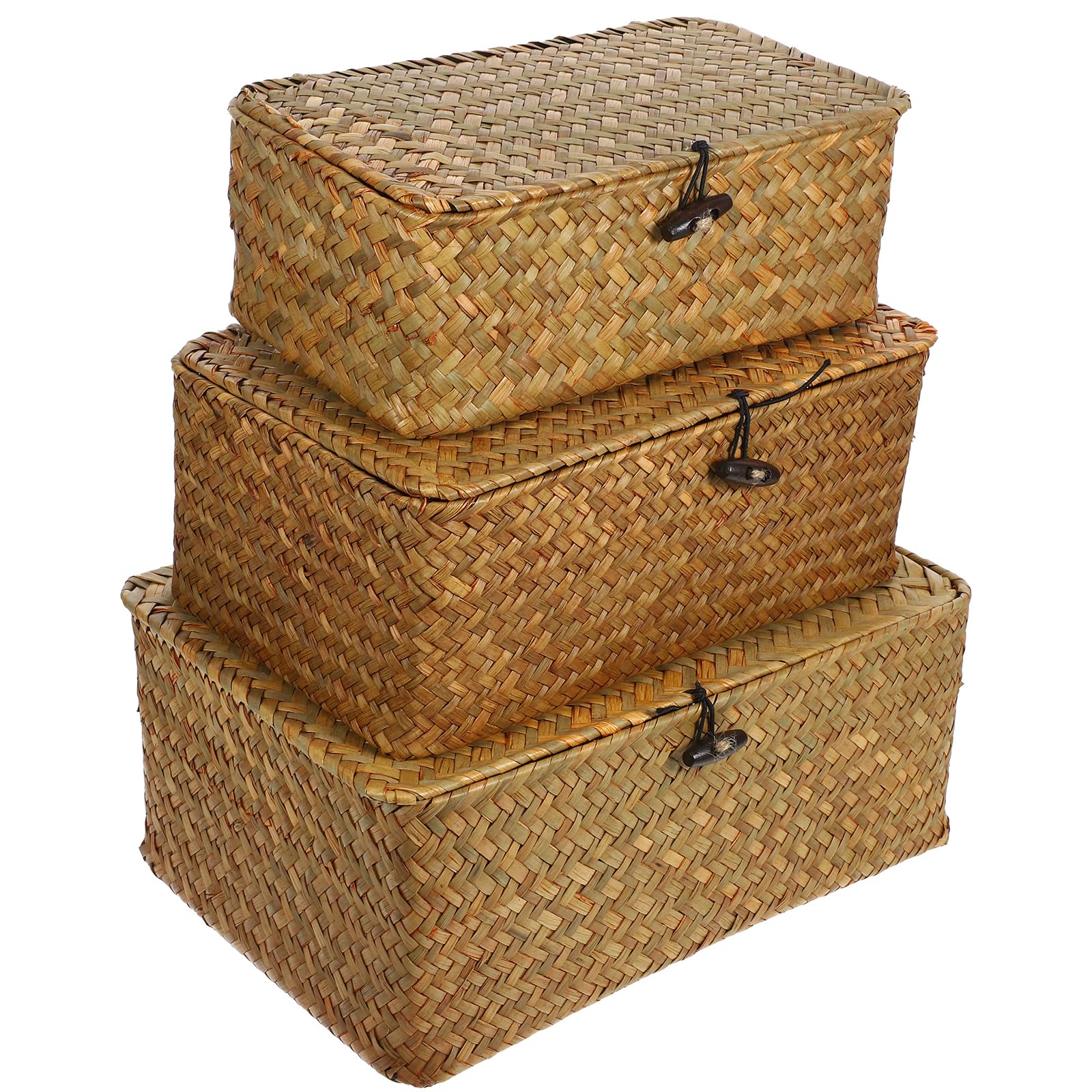 Rattan Storage Basket Makeup Organizer Multipurpose Container with Lid (S/M/L)