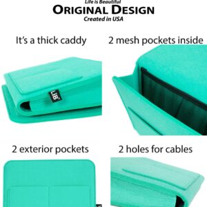 Lib Bedside Caddy, Original Design | Large Size 9.5" x 13.5" | Laptop Holder | 100% Handmade | College Room, Kids Bunk Bed, Hospital Bed | Night Hanging Storage Organizer (Cyan)