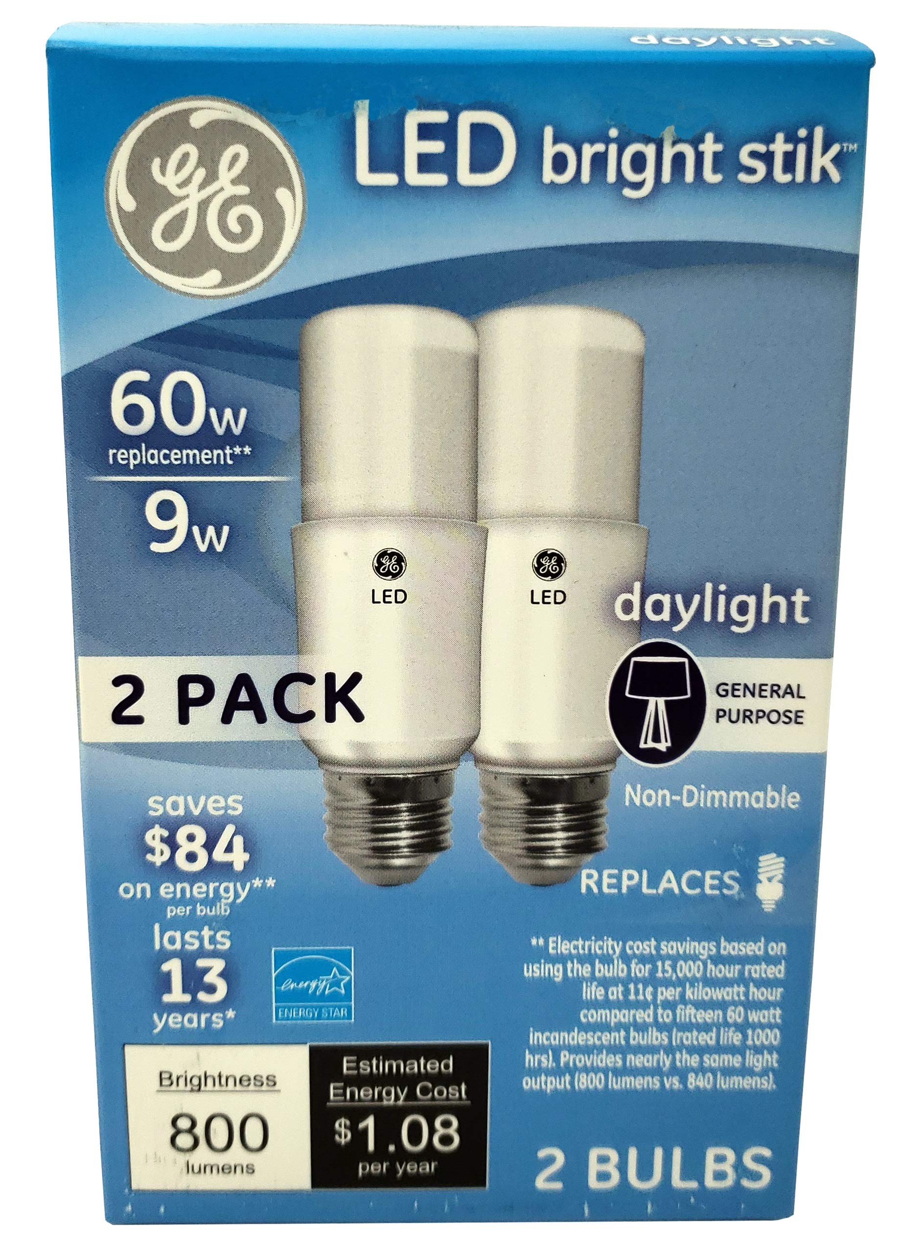 GE LED Bright Stik Daylight 9 Watt Non-Dimmable 2 Count