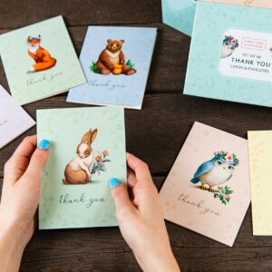 Sweetzer & Orange Woodland Animal Thank You Cards Bulk Box Set of 48 Blank Cards with Envelopes - Baby Shower Note Cards, Wedding Thank You Cards or Bridal Shower Thank you Card