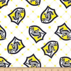 camelot wizarding world hufflepuff house pride in white quilt fabric