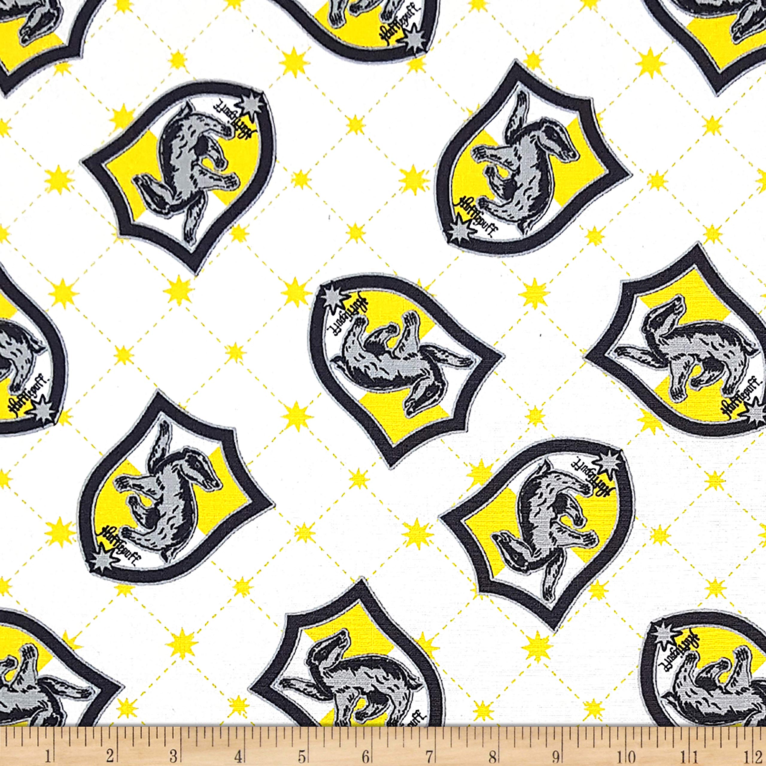 Camelot Wizarding World Hufflepuff House Pride in White Quilt Fabric