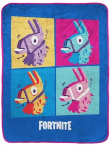 fortnite blue llama travel blanket - measures 40 x 50 inches, bedding features warhol design - fade resistant super soft plush fleece (official product)