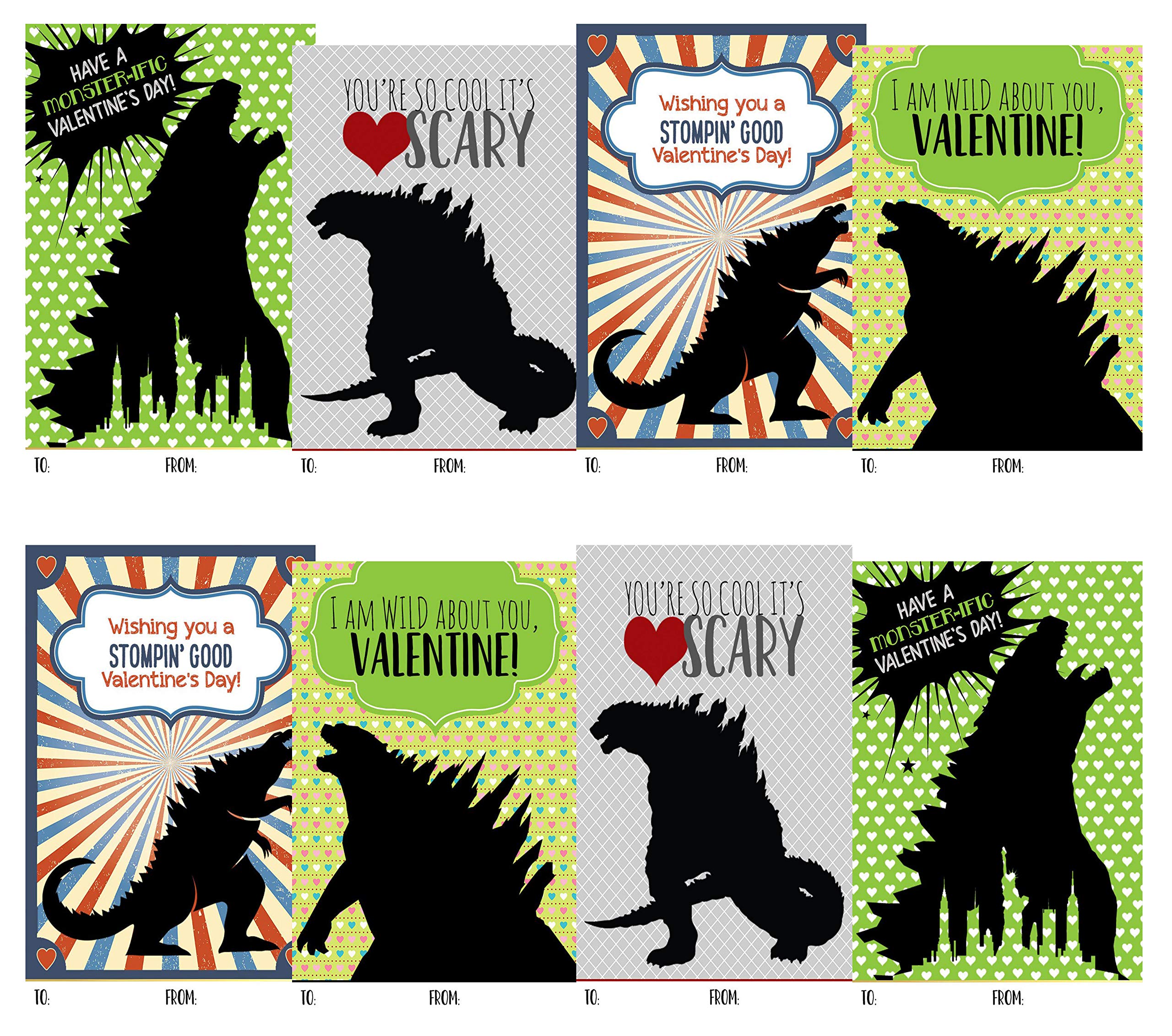 Silly Goose Gifts Monster Zilla Themed Valentines Day Card for Kids School Classroom Exchange (Set of 24) Sharing Gift Giving Valentine's Children