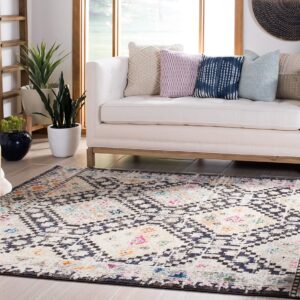 SAFAVIEH Madison Collection Area Rug - 5'3" x 7'6", Black & Yellow, Boho Diamond Distressed Design, Non-Shedding & Easy Care, Ideal for High Traffic Areas in Living Room, Bedroom (MAD418Z)