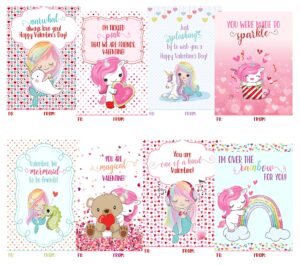 silly goose gifts magical unicorn mermaid narwhal themed valentine day classroom sharing card set (24 included) exchange valentine's kids rainbow