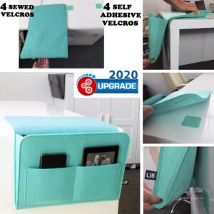 Lib Bedside Caddy, Original Design | Large Size 9.5" x 13.5" | Laptop Holder | 100% Handmade | College Room, Kids Bunk Bed, Hospital Bed | Night Hanging Storage Organizer (Cyan)