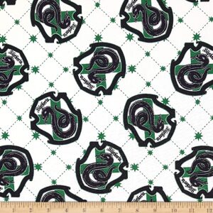 camelot wizarding world slytherin house pride in white quilt fabric