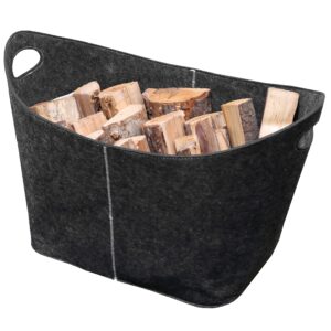 VIIRKUJA XXL Log Basket | Firewood Basket Made of Extra Thick Felt | Dark Grey | Felt Basket with Reinforced Handles for Firewood | Large