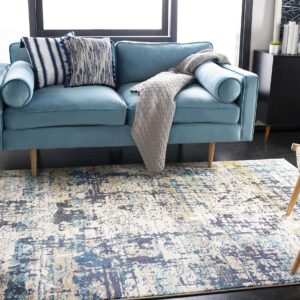 SAFAVIEH Madison Collection Area Rug - 8' x 10', Cream & Blue, Modern Abstract Design, Non-Shedding & Easy Care, Ideal for High Traffic Areas in Living Room, Bedroom (MAD469B)