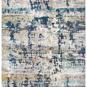 SAFAVIEH Madison Collection Area Rug - 8' x 10', Cream & Blue, Modern Abstract Design, Non-Shedding & Easy Care, Ideal for High Traffic Areas in Living Room, Bedroom (MAD469B)