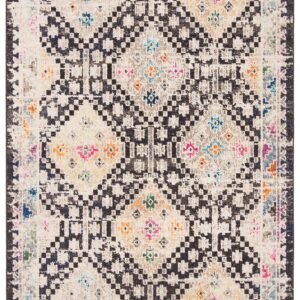 SAFAVIEH Madison Collection Area Rug - 5'3" x 7'6", Black & Yellow, Boho Diamond Distressed Design, Non-Shedding & Easy Care, Ideal for High Traffic Areas in Living Room, Bedroom (MAD418Z)