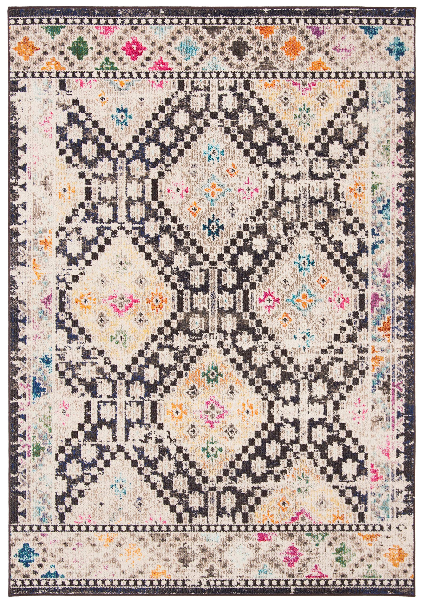 SAFAVIEH Madison Collection Area Rug - 5'3" x 7'6", Black & Yellow, Boho Diamond Distressed Design, Non-Shedding & Easy Care, Ideal for High Traffic Areas in Living Room, Bedroom (MAD418Z)