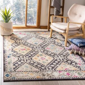 safavieh madison collection area rug - 5'3" x 7'6", black & yellow, boho diamond distressed design, non-shedding & easy care, ideal for high traffic areas in living room, bedroom (mad418z)