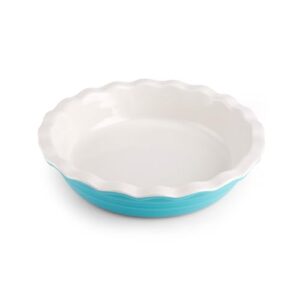 farberware bakers advantage durable stoneware ceramic pie dish, ideal for making sweet and savory dishes, heat resistant, 10 inch, teal