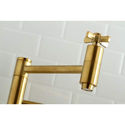 Kingston Brass KS8107ZX Wall Mount Pot Filler Kitchen Faucet, Brushed Brass, 13 x 5.06 x 8