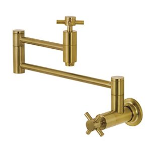 kingston brass ks8107dx wall mount pot filler kitchen faucet, brushed brass