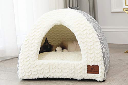 Miss Meow Cat Bed for Indoor Cats,Medium Large Cats Cave Bed,Machine Washable,Removable Cushion Cover,Small Dogs Tent Bed