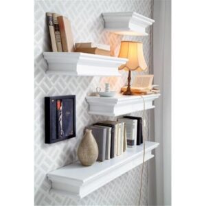 Beaumont Lane Modern Wood Extra Long Floating Wall Shelf in Pure White, Assembled