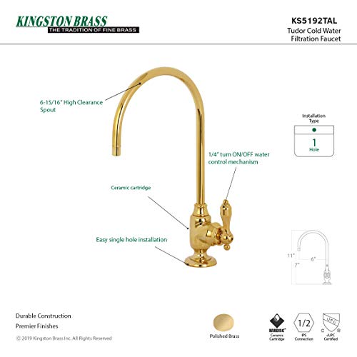 Kingston Brass KS5192TAL Tudor Water Filtration Faucet, Polished Brass, 11.13 x 6.94 x 5.81