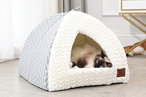 Miss Meow Cat Bed for Indoor Cats,Medium Large Cats Cave Bed,Machine Washable,Removable Cushion Cover,Small Dogs Tent Bed