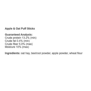 Apple & Oat Puff Sticks (6 oz.) - Healthy Natural High Fiber Chew Treat Made with Oat Hay - Rabbits, Guinea Pigs, Hamsters, Chinchillas, Degus, Prairie Dogs, Squirrels, Skunks, Opossums, Small Pets