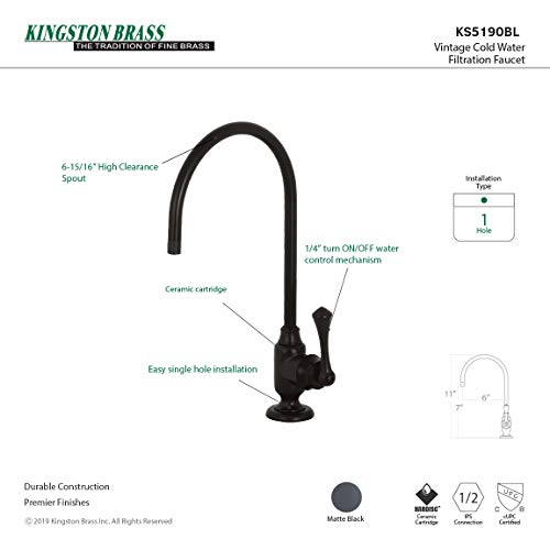 Kingston Brass KS5190BL Vintage Single-Handle Water Filtration Faucet, Matte Black