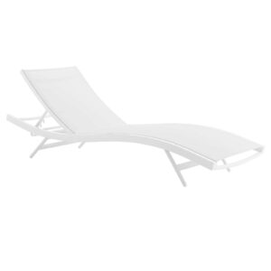 modway glimpse aluminum mesh outdoor patio poolside deck chaise lounge chair in white white