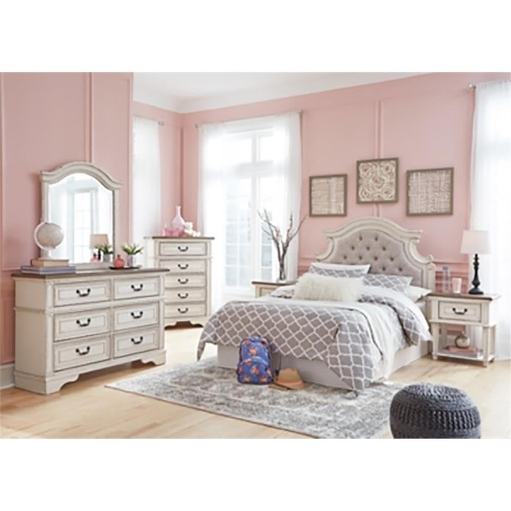 Signature Design By Ashley Realyn French Country Youth 6 Drawer Dresser, Chipped White & Brown