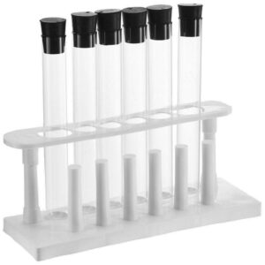 20x150mm glass test tube set with rubber stoppers and plastic rack, 6 piece set, karter scientific 150a3