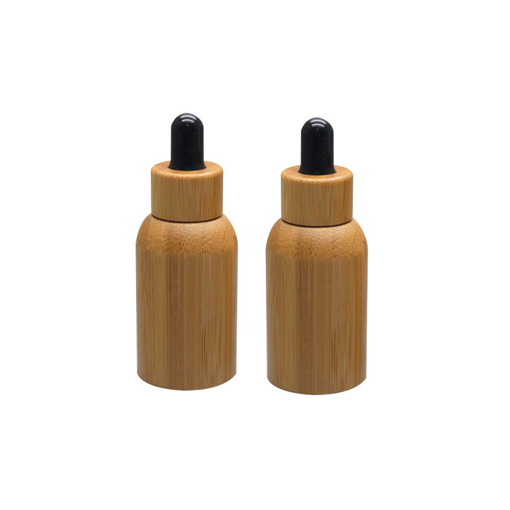 2 Pieces 0.51oz/15ml Bamboo Shell Amber Glass Dropper Bottles Refillable Empty Sample Vial Dropper Bottles with Pipettes Essential Oil Perfume Storage Container Bottles For Essential Oil Aromatherapy