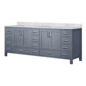 lexora jacques 84 in. w x 22 in. d dark grey double bath vanity and carrara marble top