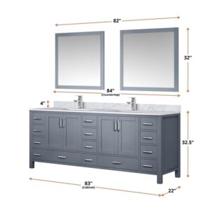 Lexora Jacques 84 in. W x 22 in. D Dark Grey Double Bath Vanity and Carrara Marble Top