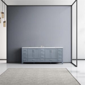 Lexora Jacques 84 in. W x 22 in. D Dark Grey Double Bath Vanity and Carrara Marble Top