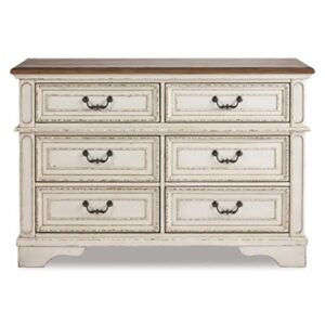 Signature Design By Ashley Realyn French Country Youth 6 Drawer Dresser, Chipped White & Brown