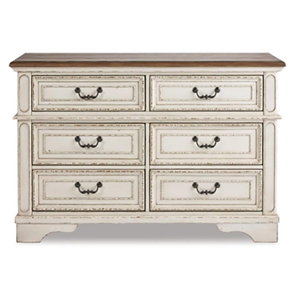 Signature Design By Ashley Realyn French Country Youth 6 Drawer Dresser, Chipped White & Brown