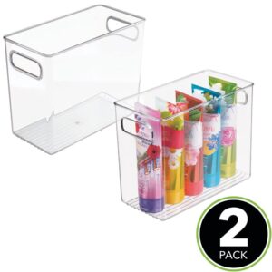 mDesign Slim Plastic Storage Container Bin with Handles - Bathroom Cabinet Organizer for Toiletries, Makeup, Shampoo, Conditioner, Face Scrubbers, Loofahs, Bath Salts - 5" Wide, 2 Pack - Clear