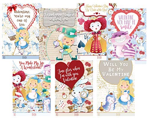 Silly Goose Gifts Alice Wonderland Themed Valentine Day Classroom Sharing Card Set (21 Included)