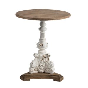 a&b home 44126 antique round side table, natural, white