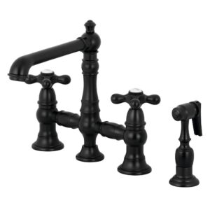 kingston brass ks7270axbs english country bridge kitchen faucet, matte black