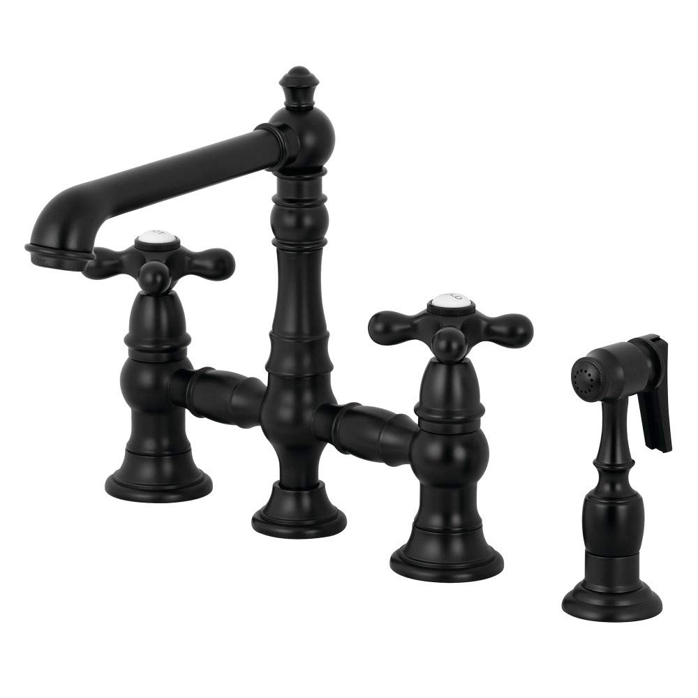 Kingston Brass KS7270AXBS English Country Bridge Kitchen Faucet, Matte Black