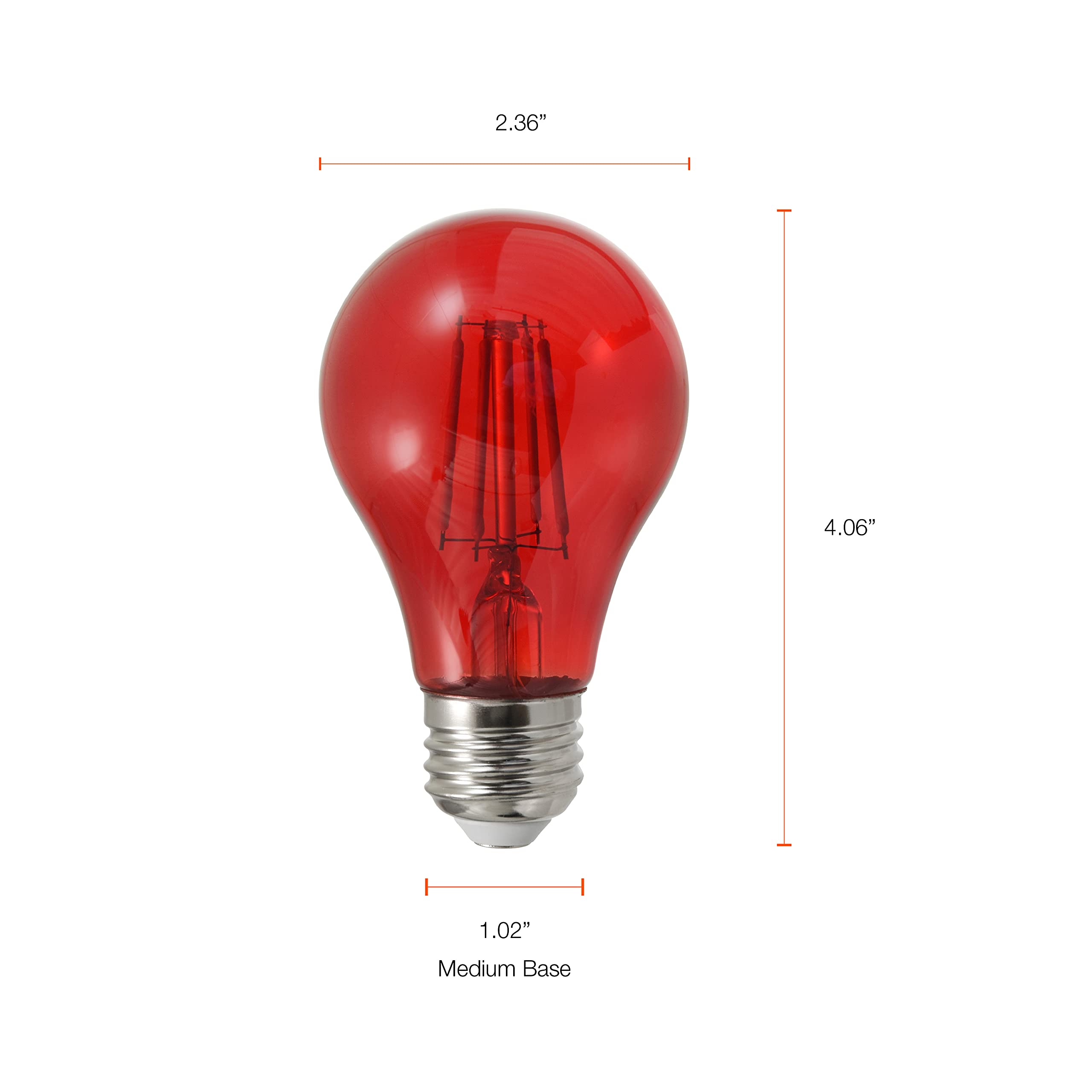 SYLVANIA LED Red Glass Filament A19 Light Bulb, Dimmable, Efficient 4.5W, E26 Medium Base - 1 Pack (70300)