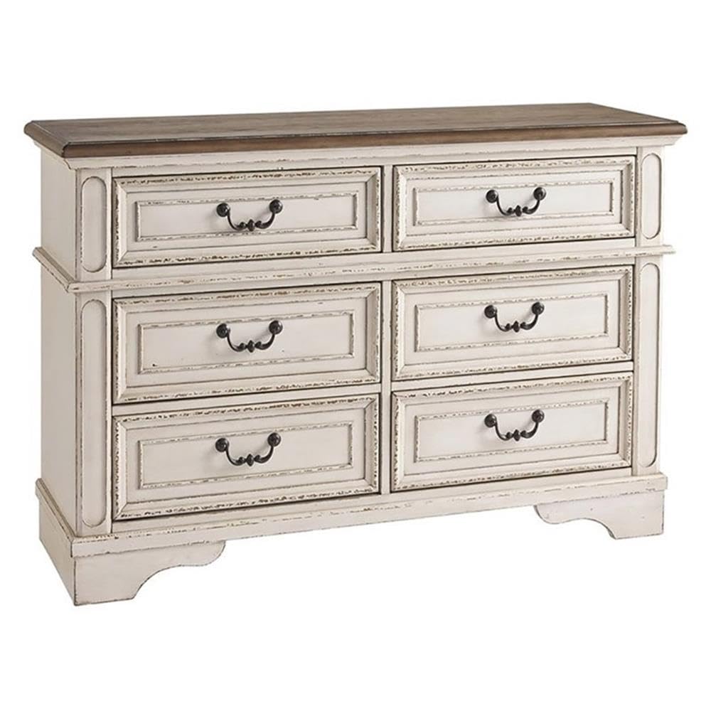 Signature Design By Ashley Realyn French Country Youth 6 Drawer Dresser, Chipped White & Brown