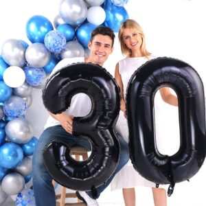 Black 30 Number Balloons Giant Jumbo Number 30 Foil Mylar Balloons for Women Men 30th Birthday Party Supplies 30 Anniversary Events Decorations