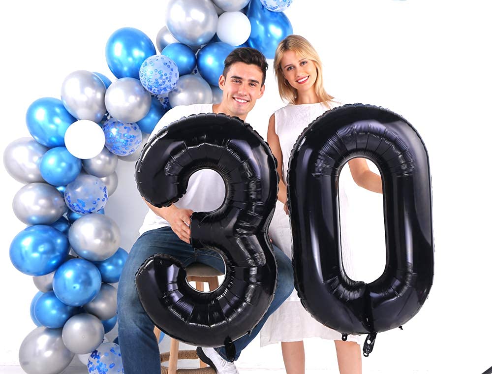 Black 30 Number Balloons Giant Jumbo Number 30 Foil Mylar Balloons for Women Men 30th Birthday Party Supplies 30 Anniversary Events Decorations