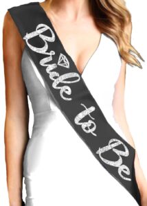 bachelorette sash black - silver sparkle diamond bride to be bridal grade satin sash - til death do us party - black sash(slvdiab2b)