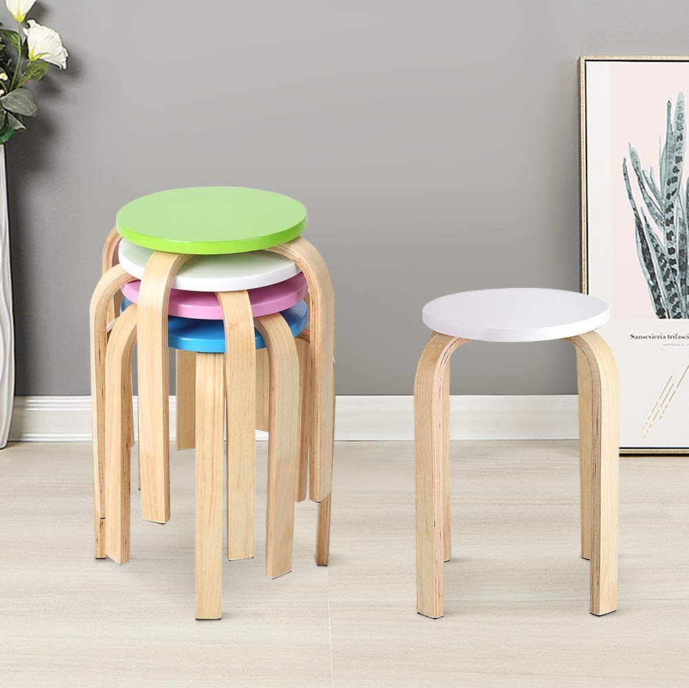 Cocoarm Wooden Round Stool,Anti-Slip Color Wood Stack Stool for Kitchen Home, Garden, Living and Class Room (White)